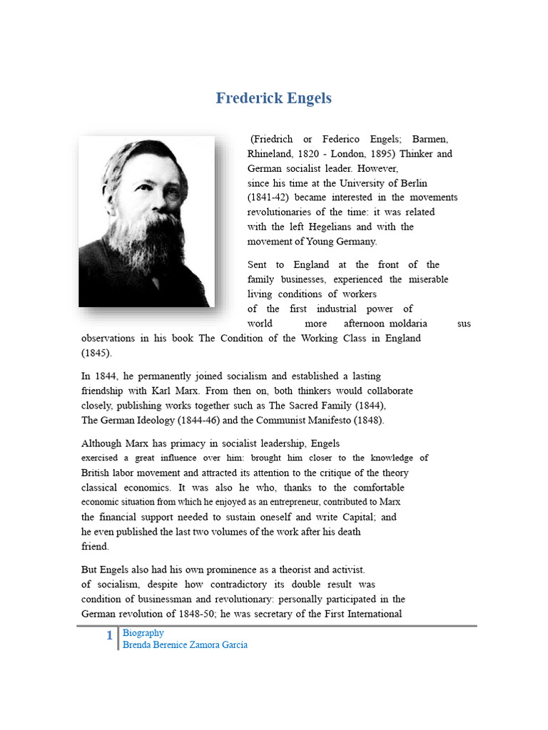 Friedrich Engels Socialist Leader Biography PDF Karl Marx