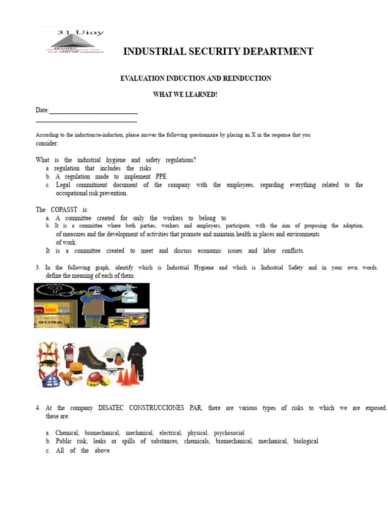 Industrial Security Induction Evaluation | PDF | Occupational Safety ...