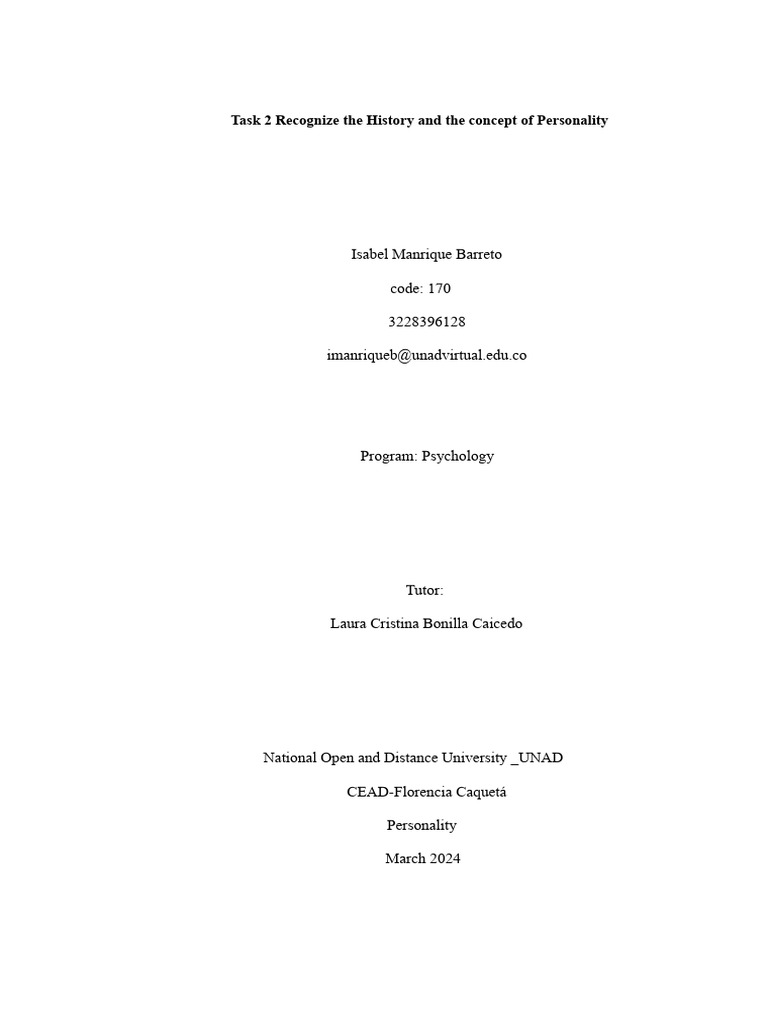 Task 2 Recognize The History and The Concept of Personality | PDF ...