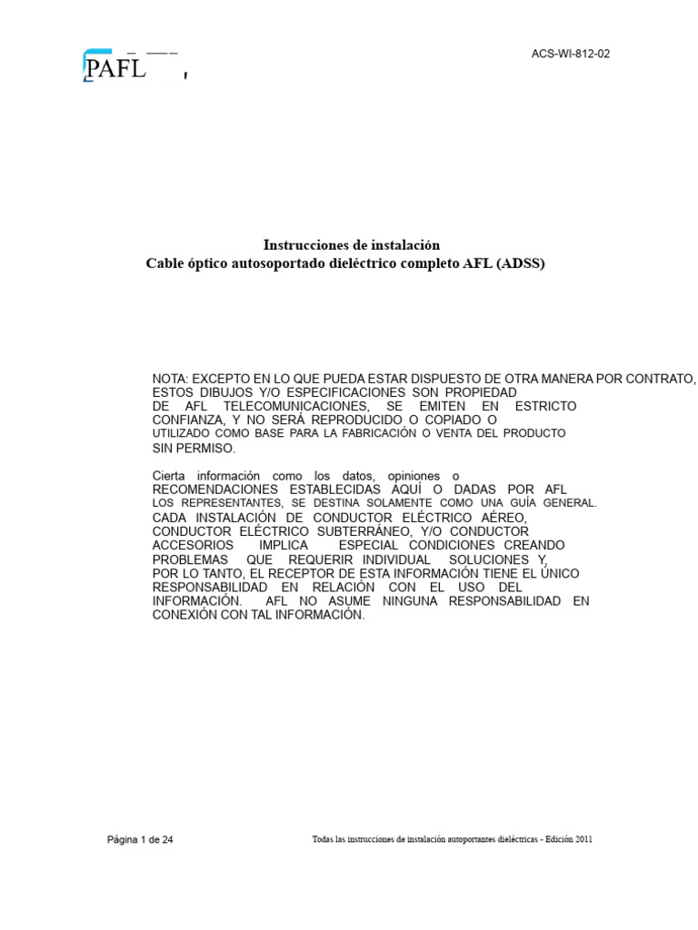Instrucciones de Instalación Cable Óptico Autosoportado Dieléctrico ...