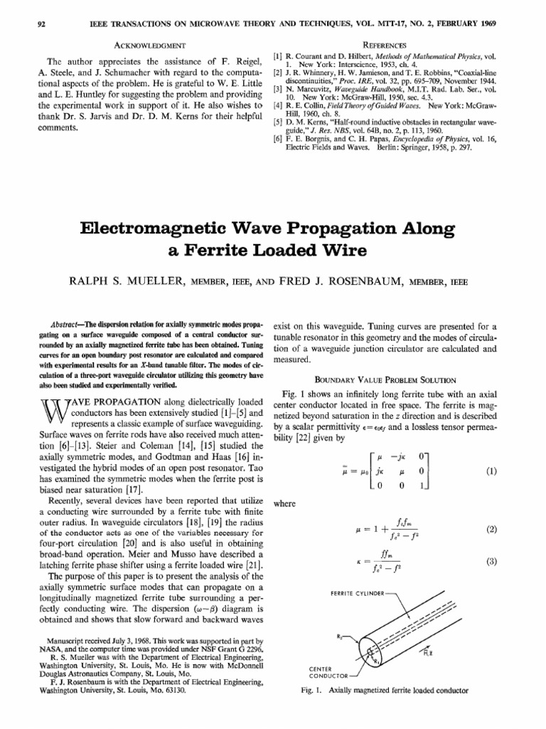 Electromagnetic Wave Propagation Along a Ferrite Loaded Wire | PDF | Electromagnetism | Physical ...