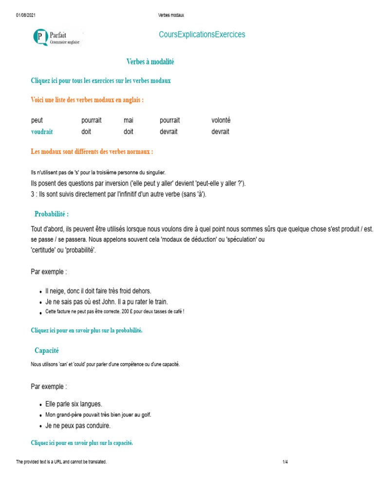 Verbes Modaux | PDF | Conjugaison | Morphologie