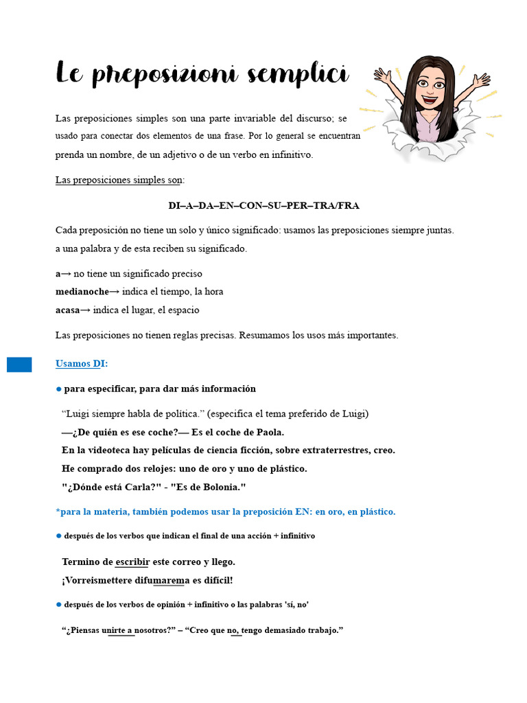 Las Preposiciones Simples - Teoría y Actividades | PDF