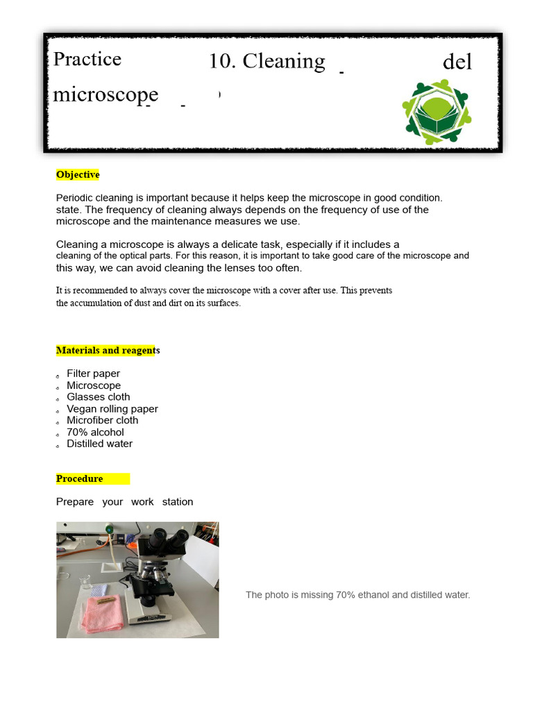 Practice 11 Microscope Cleaning | PDF | Microscope | Ethanol