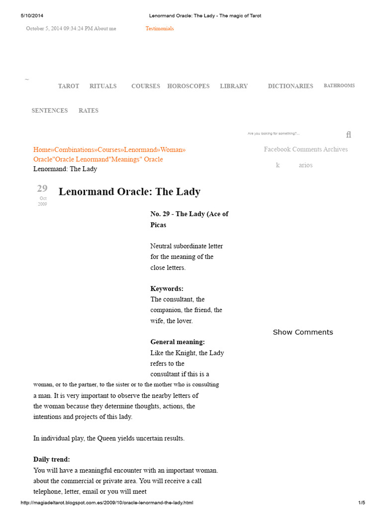 Lenormand Oracle - The Lady - The Magic of Tarot | PDF
