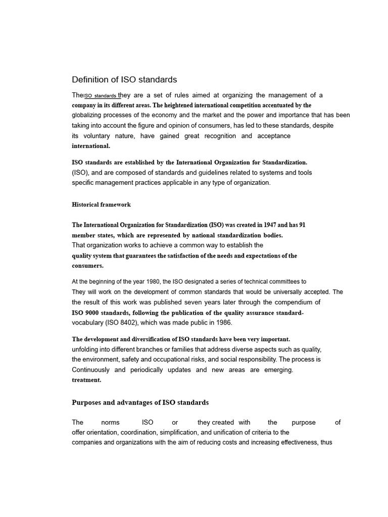 Definition of ISO Standards | PDF | Quality Management | Occupational ...
