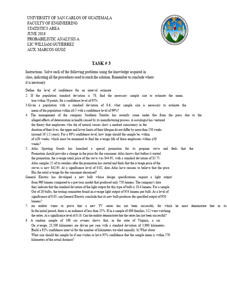 Task 3 | PDF | Confidence Interval | Sample Size Determination