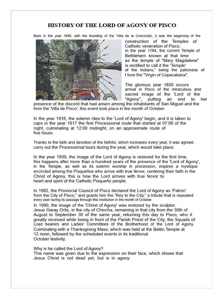 Story of The Lord of Agony of Pisco | PDF | Christian Worship And ...