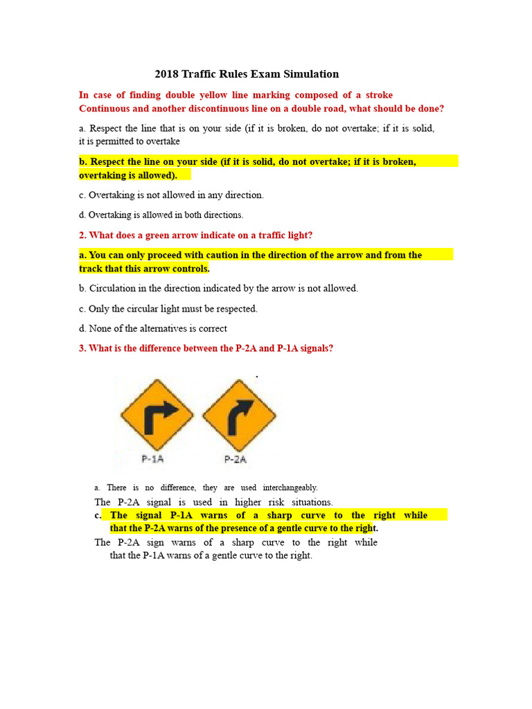Traffic Rules Exam Simulation 2018 | PDF | Traffic | Traffic Light