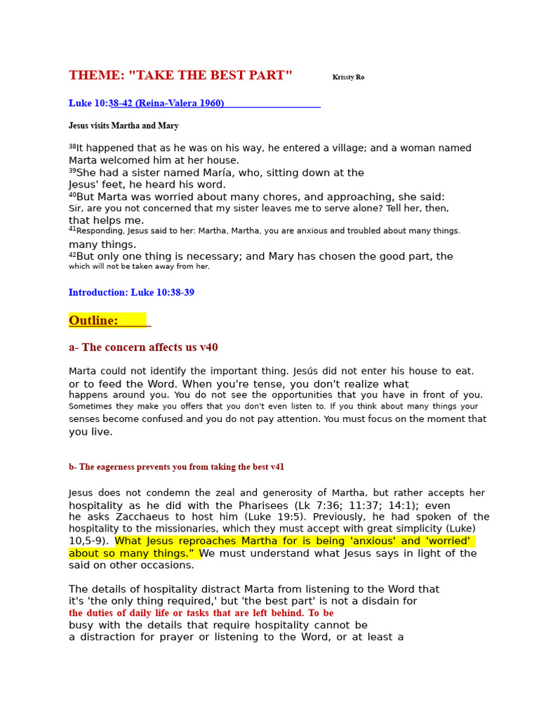 Take The Best Part | PDF | Jesus | Mary, Mother Of Jesus