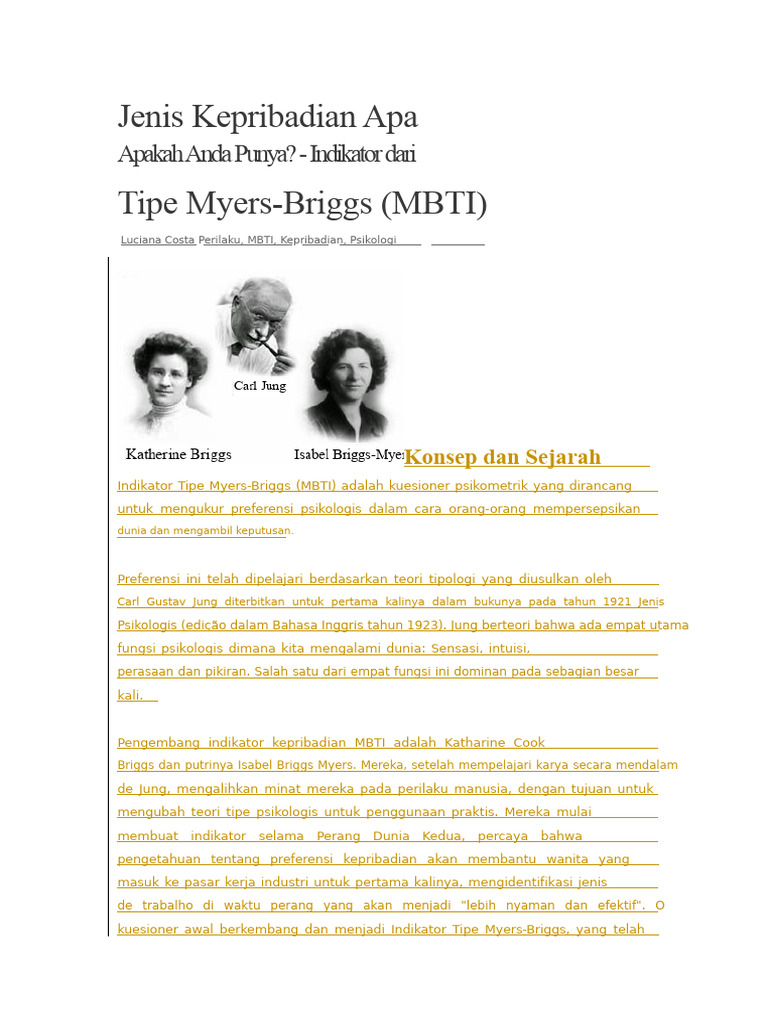 Memahami Tipe Kepribadian MBTI | PDF