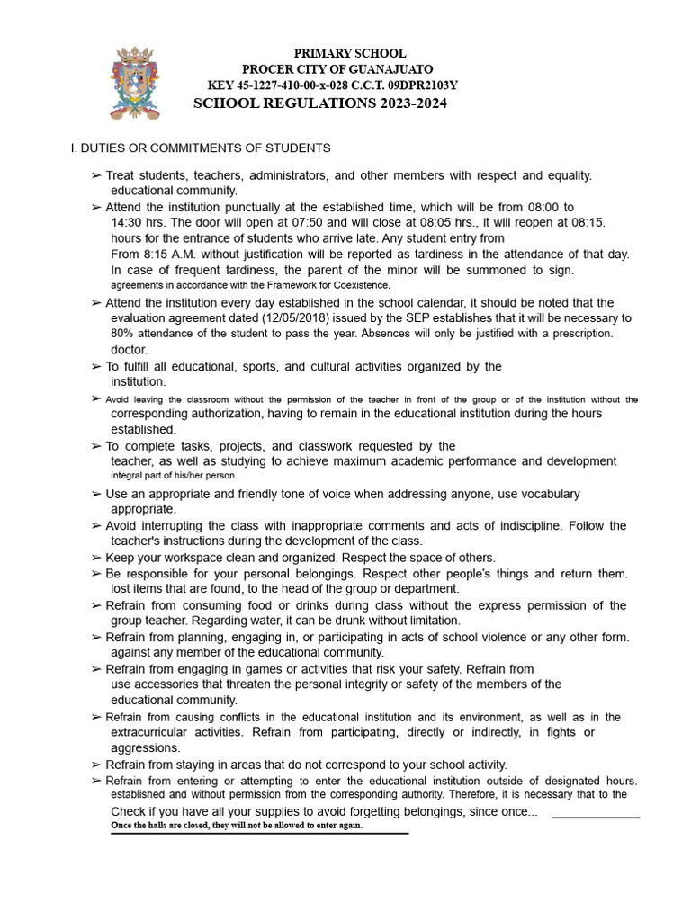 School Regulations 2023-2024 | PDF | Teachers | Bullying