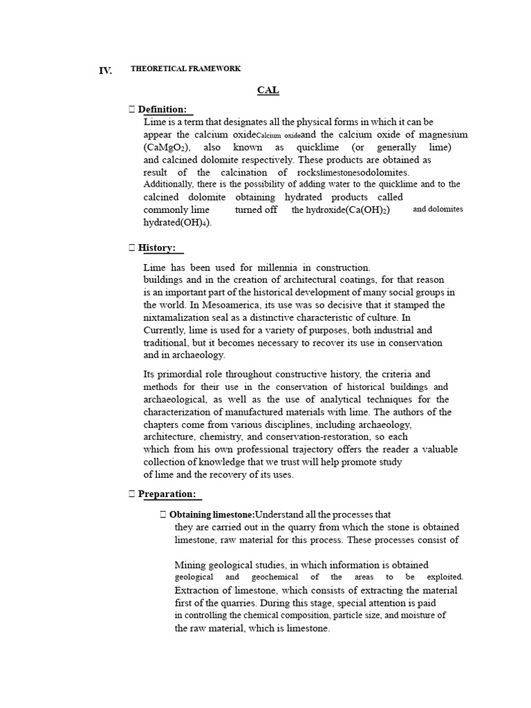 Theoretical Framework of Lime | PDF | Lime (Material) | Chemistry