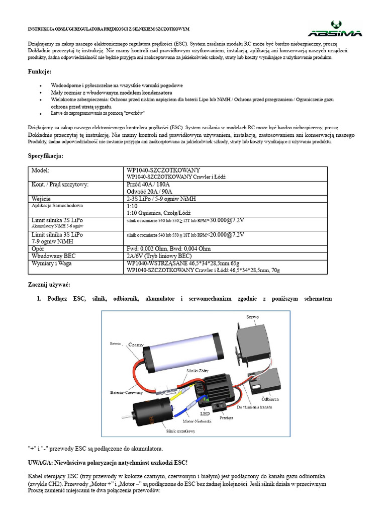 Brushed Esc Manual 2100003 4 POLSKI | PDF