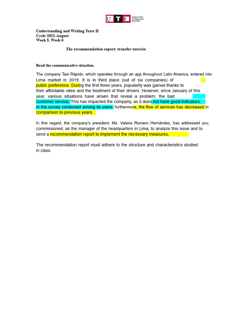 S05 and S06 - The Recommendation Report - Transfer Exercise - Format-3 ...