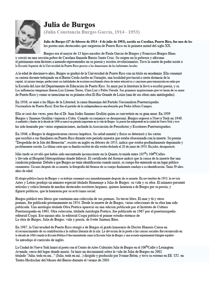 Biografía de Julia de Burgos - Bilingüe | PDF