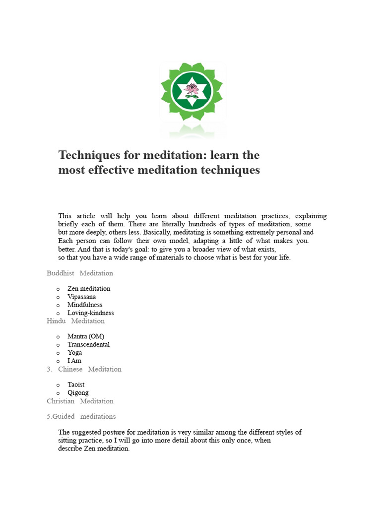 Effective Meditation Techniques Explained | PDF | Meditation | Qigong