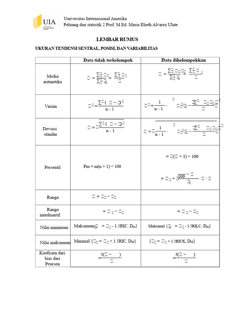 Rumus Statistik dan Probabilitas Ulate | PDF