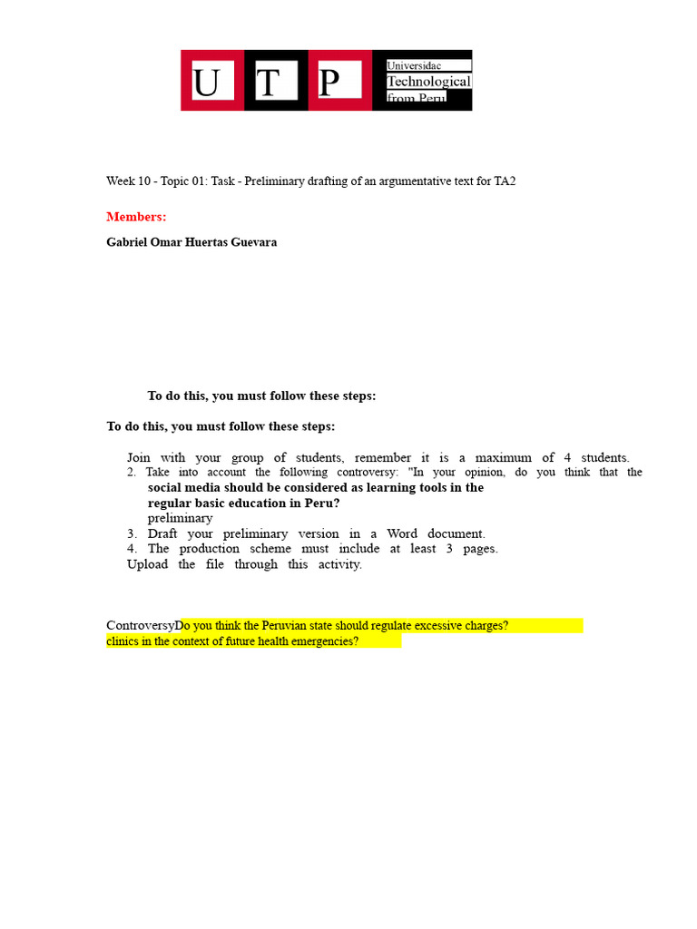Week 10 - Topic 01 Assignment - Preliminary Drafting of An ...
