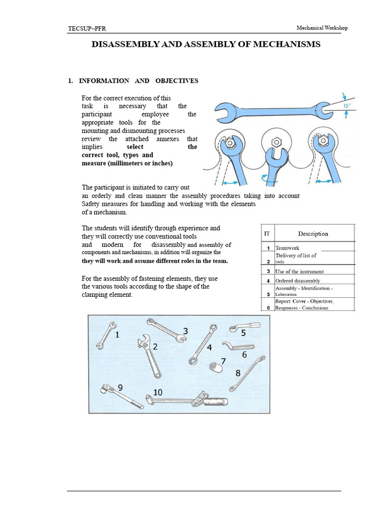 Disassembly and Assembly of Mechanisms | PDF | Piston | Tools