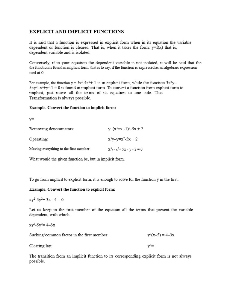 Explicit and Implicit Functions | PDF | Function (Mathematics) | Variable (Mathematics)