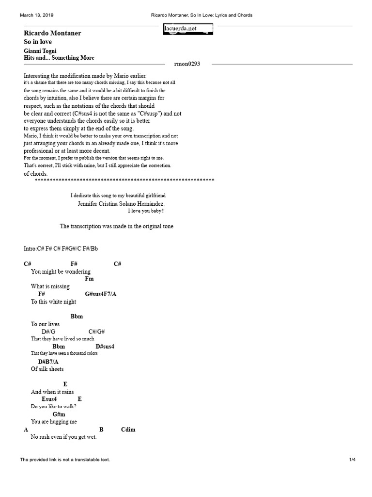 Ricardo Montaner, So in Love - Lyrics and Chords | PDF