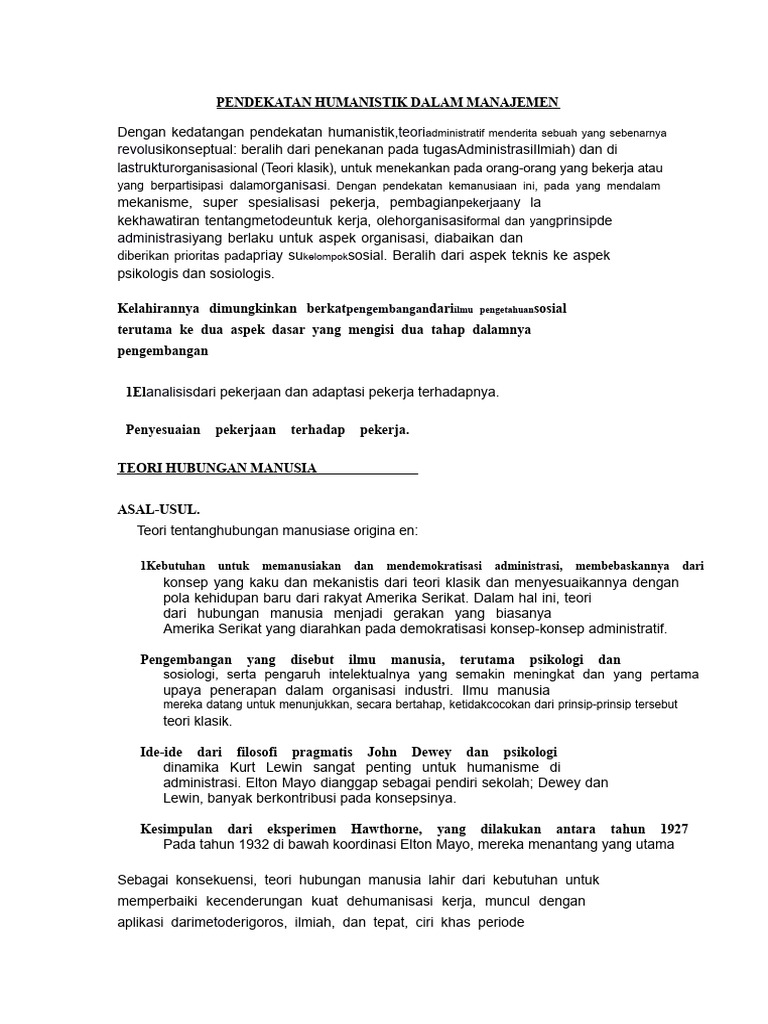 Pendekatan Humanis dalam Manajemen dan Teori Sumber Daya Manusia | PDF