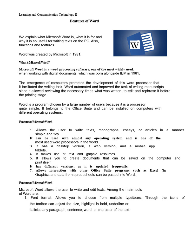 Features of Word | PDF | Microsoft Word | Word Processor