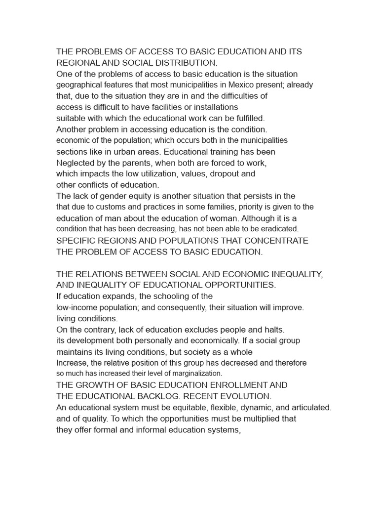 The Problems of Access To Basic Education and Its Regional and Social ...