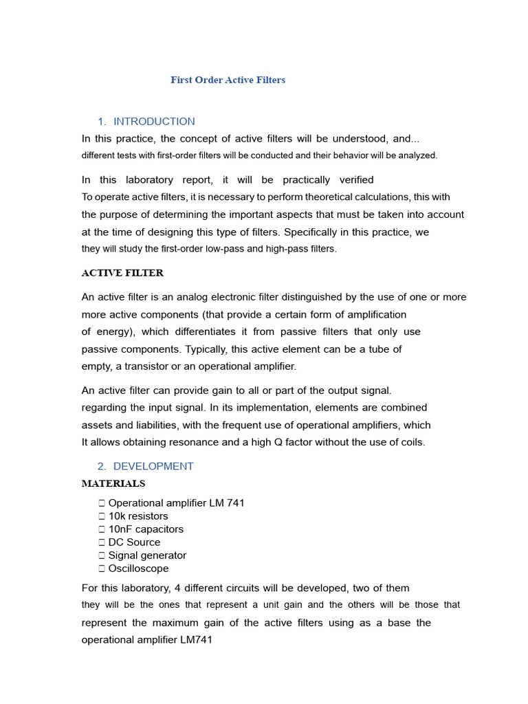 First Order Active Filter Analysis | PDF | Electronic Filter | Low Pass ...