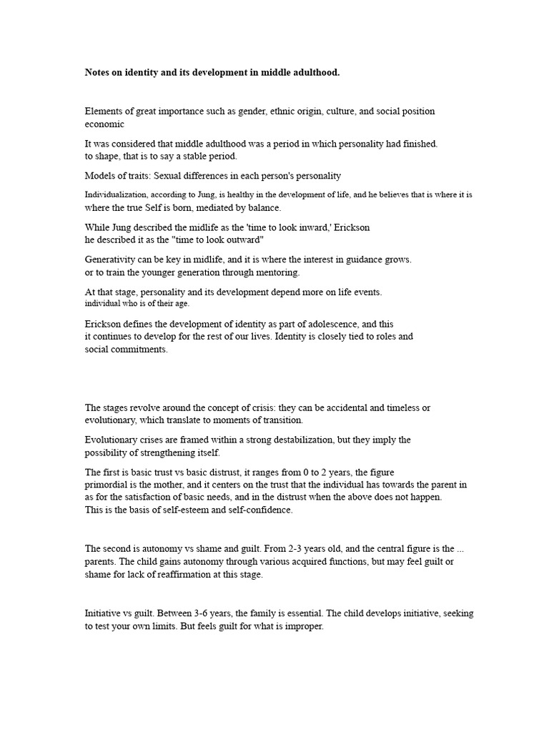 Notes On Identity and Its Development in Middle Adulthood | PDF ...