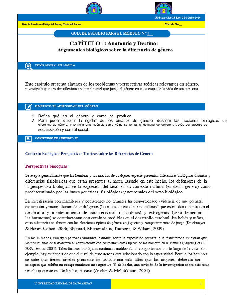 Guía de Estudio sobre Género y Biología | PDF | Estudios de género | Género