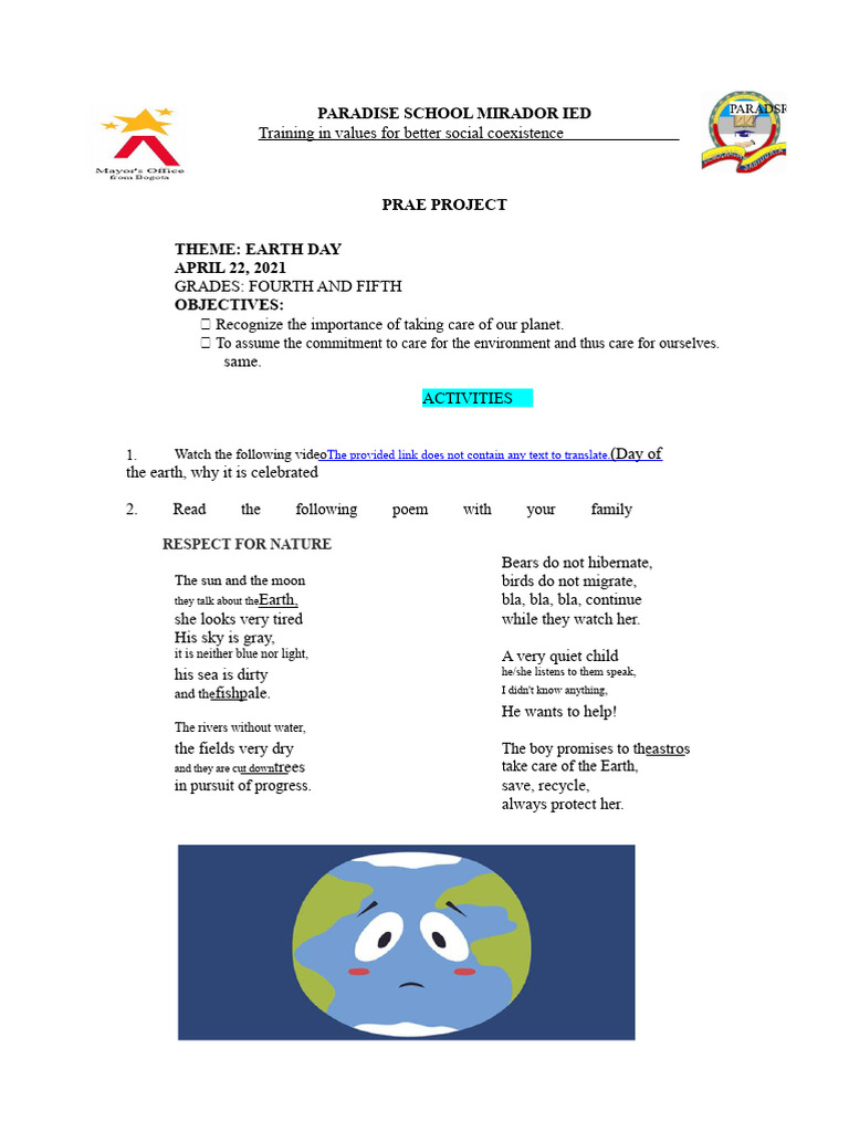 Earth Day Activities for Kids | PDF | Earth | Nature