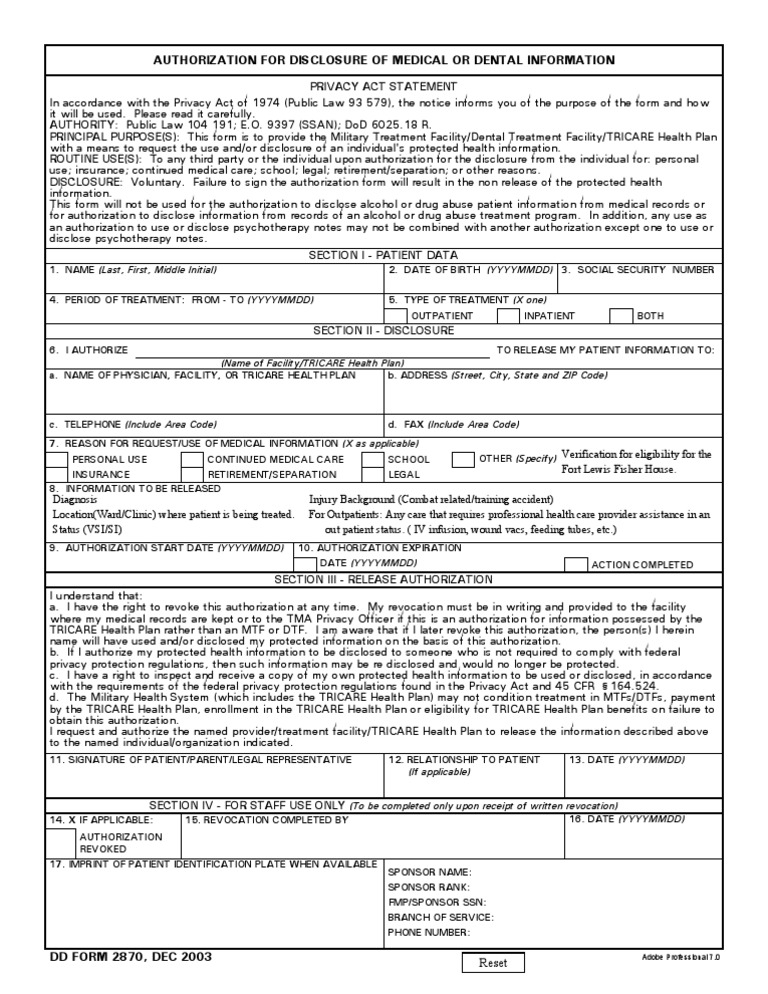 TRICARE Medical Disclosure Authorization | PDF | Patient | Medical Record