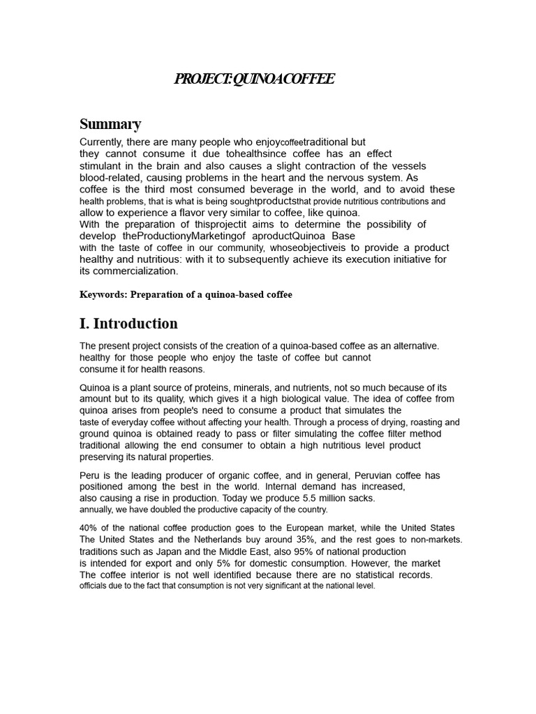 The Coffee Project Based On Quinoa | PDF | Coffee | Nutrition