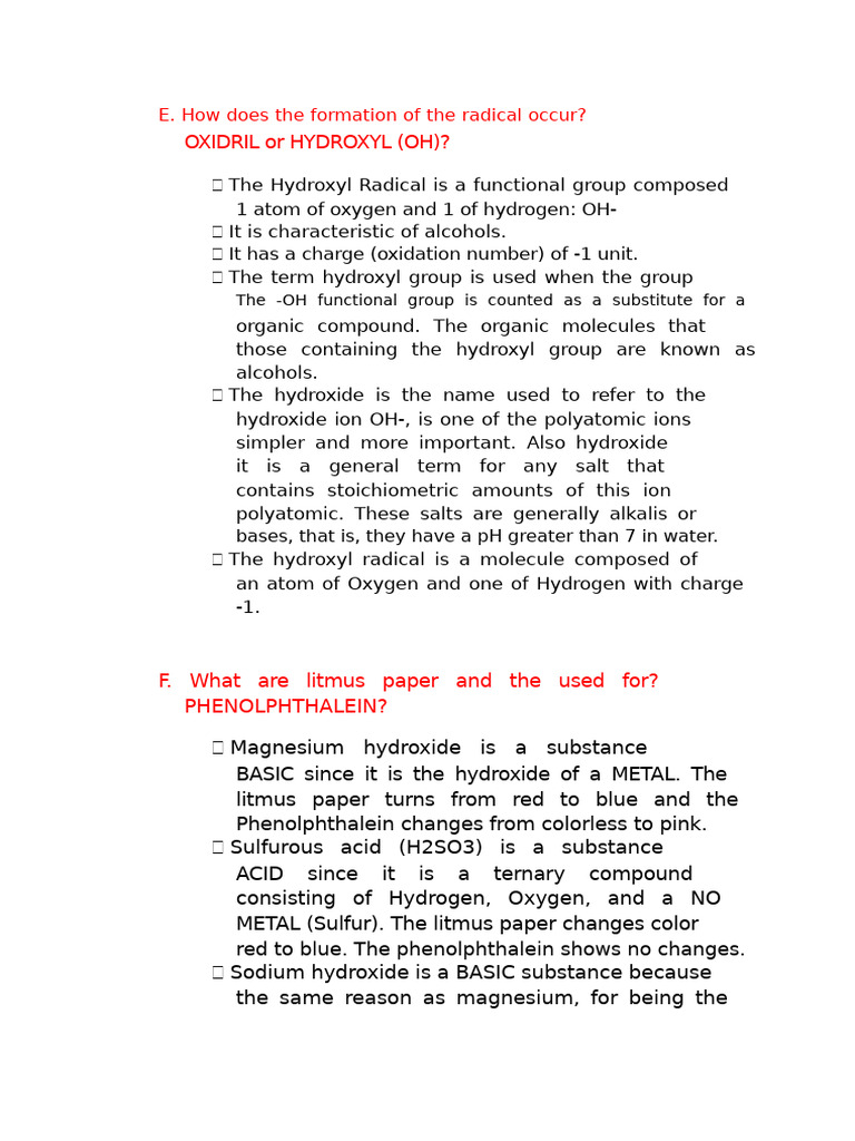 Hydroxyl vs. Hydroxide: Key Differences | PDF | Hydroxide | Chemical ...