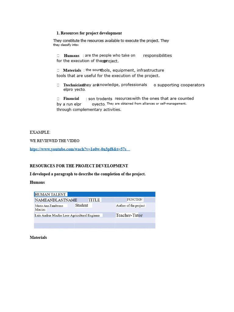 Example Resources For Project Development | PDF