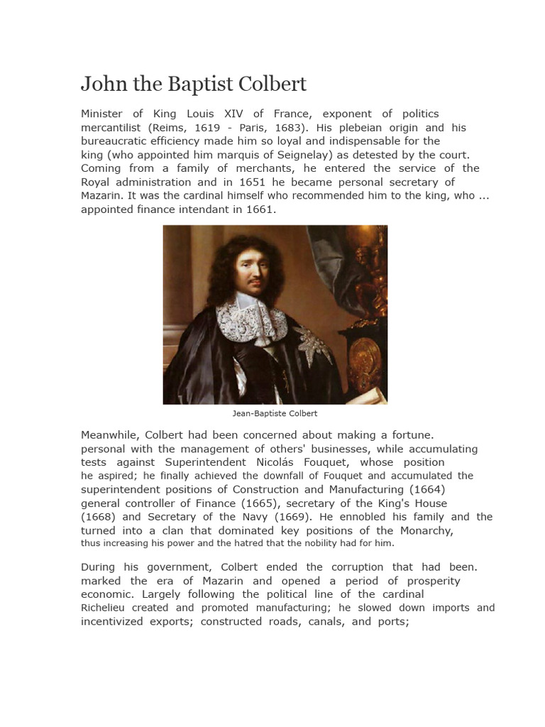 Colbert's Mercantilism and Economic Policies | PDF | Mercantilism ...