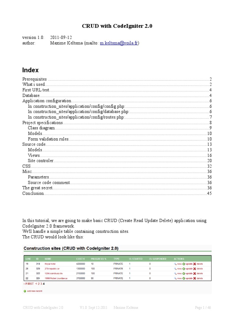 Tutorial CRUD With CodeIgniter 2 Maxime Keltsma en | PDF | Html | Database Index
