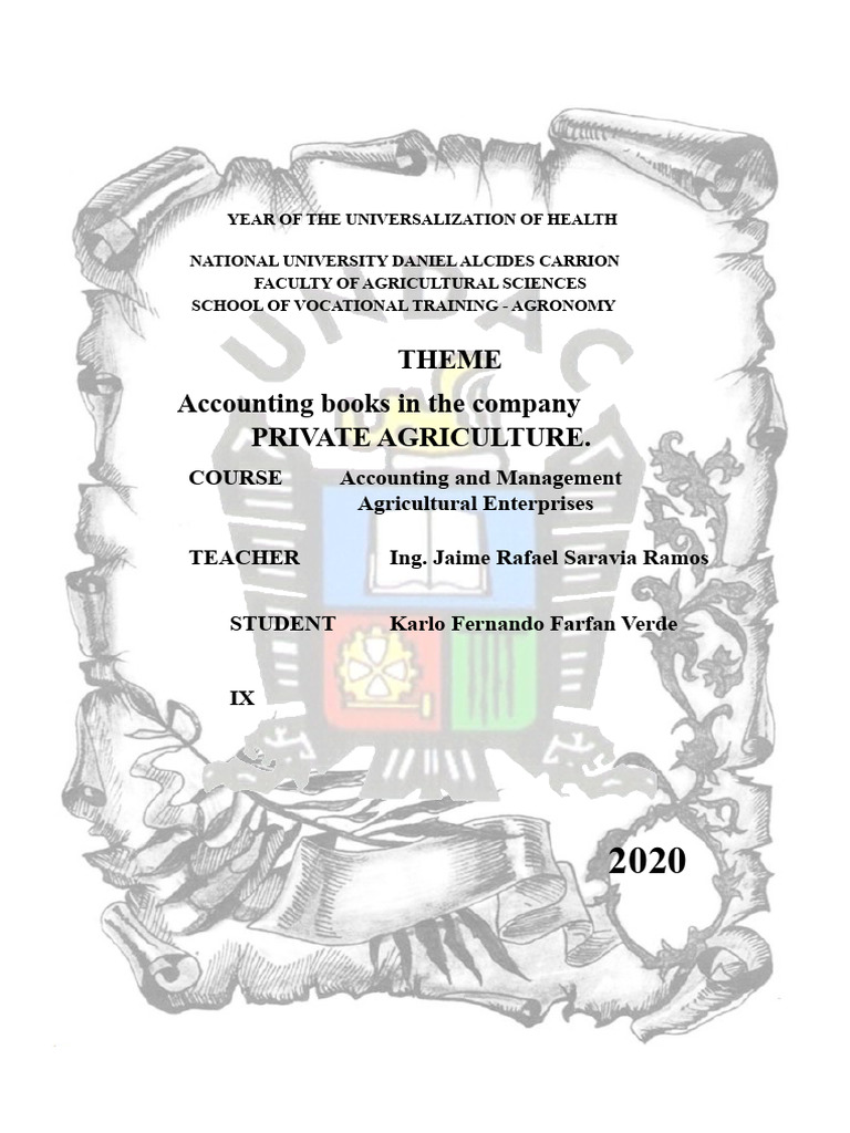 Accounting Books of The Private Agricultural Company | PDF ...