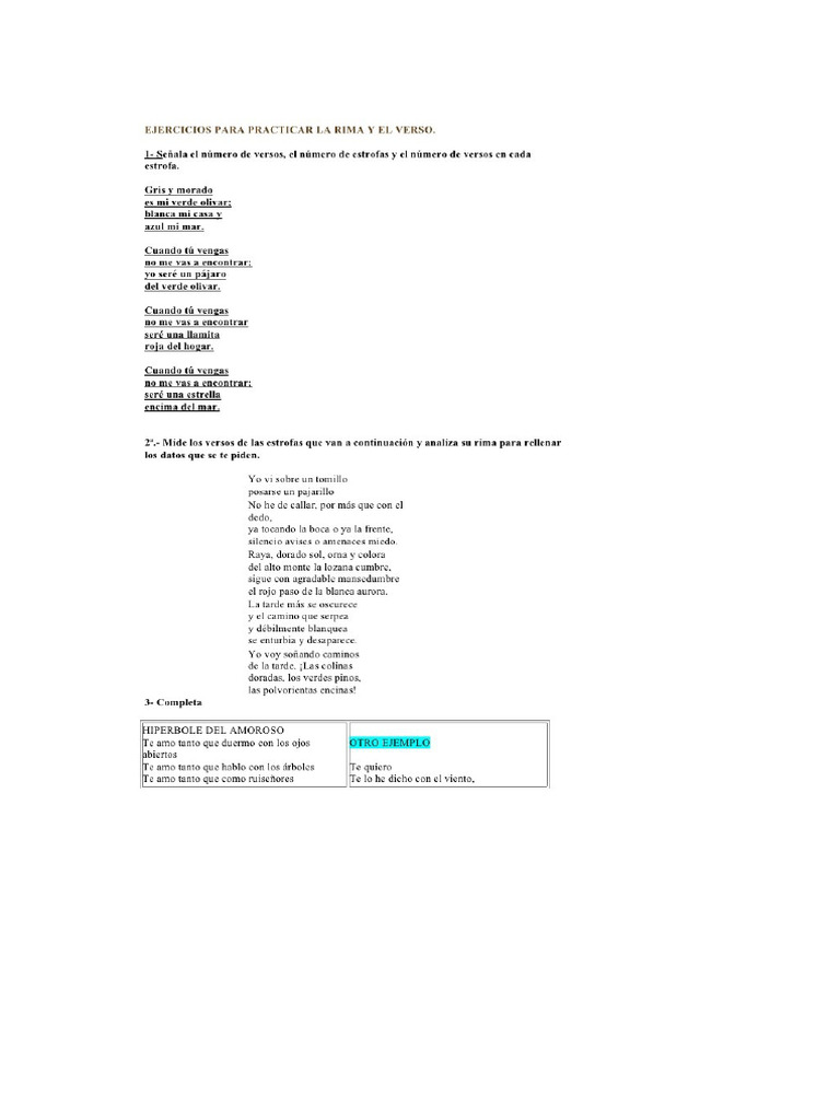 Metric Exercises | PDF | Rhyme | Poetry