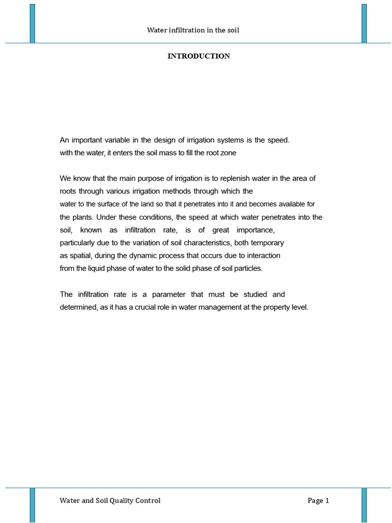 INTRODUCTION Infiltration | PDF | Soil | Water