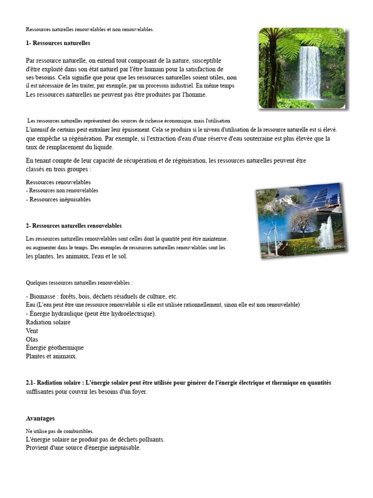 Ressources naturelles : renouvelables vs non renouvelables | PDF ...