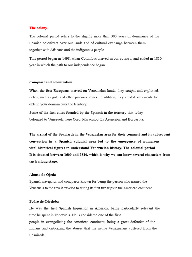 Venezuelan Colonial History Overview | PDF | Spanish Colonization Of ...