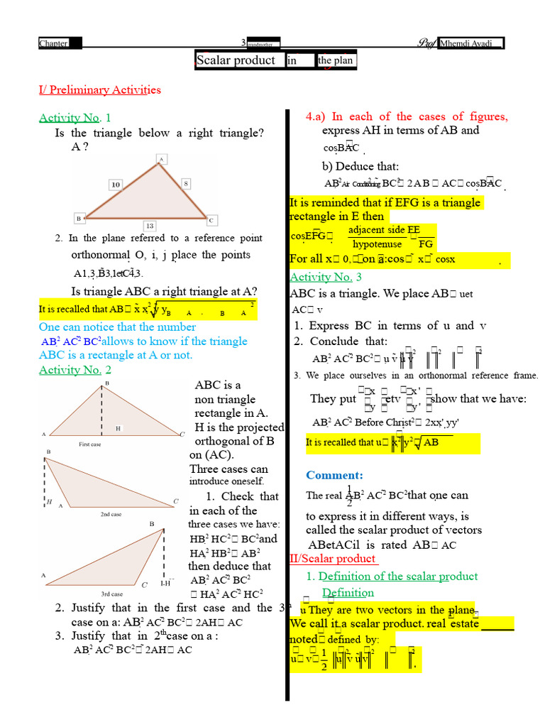 Right Triangle and Scalar Product Analysis | PDF | Euclidean Vector ...