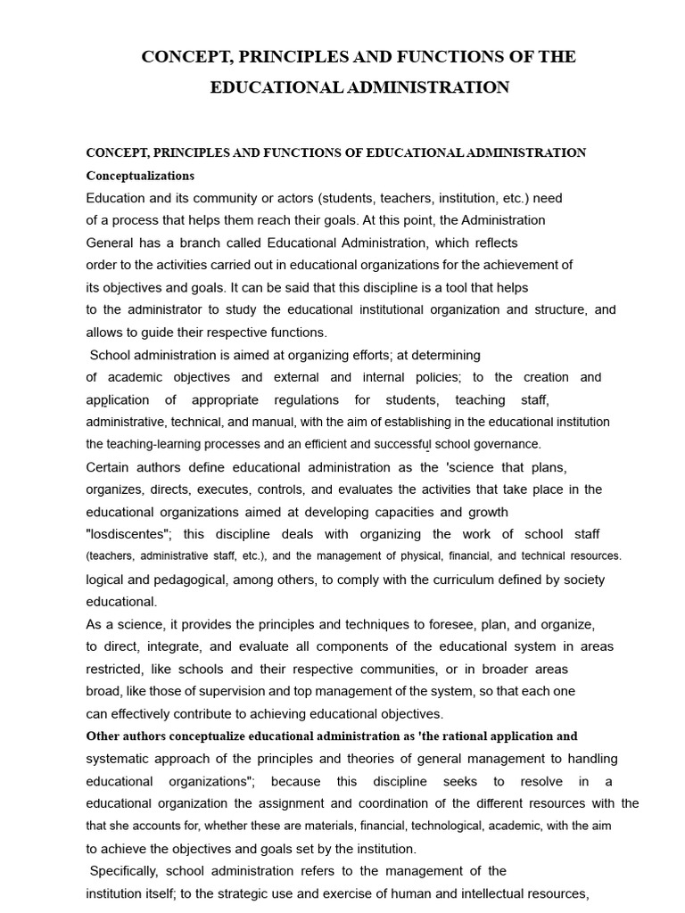Topic 2 Concept, Principles, and Functions of Educational Administration | PDF | Goal | Leadership