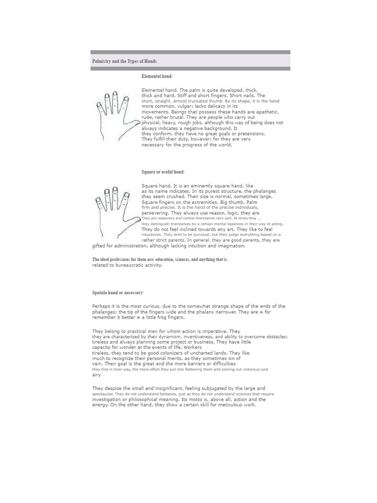 Palmistry and The Types of Hands | PDF | Idealism