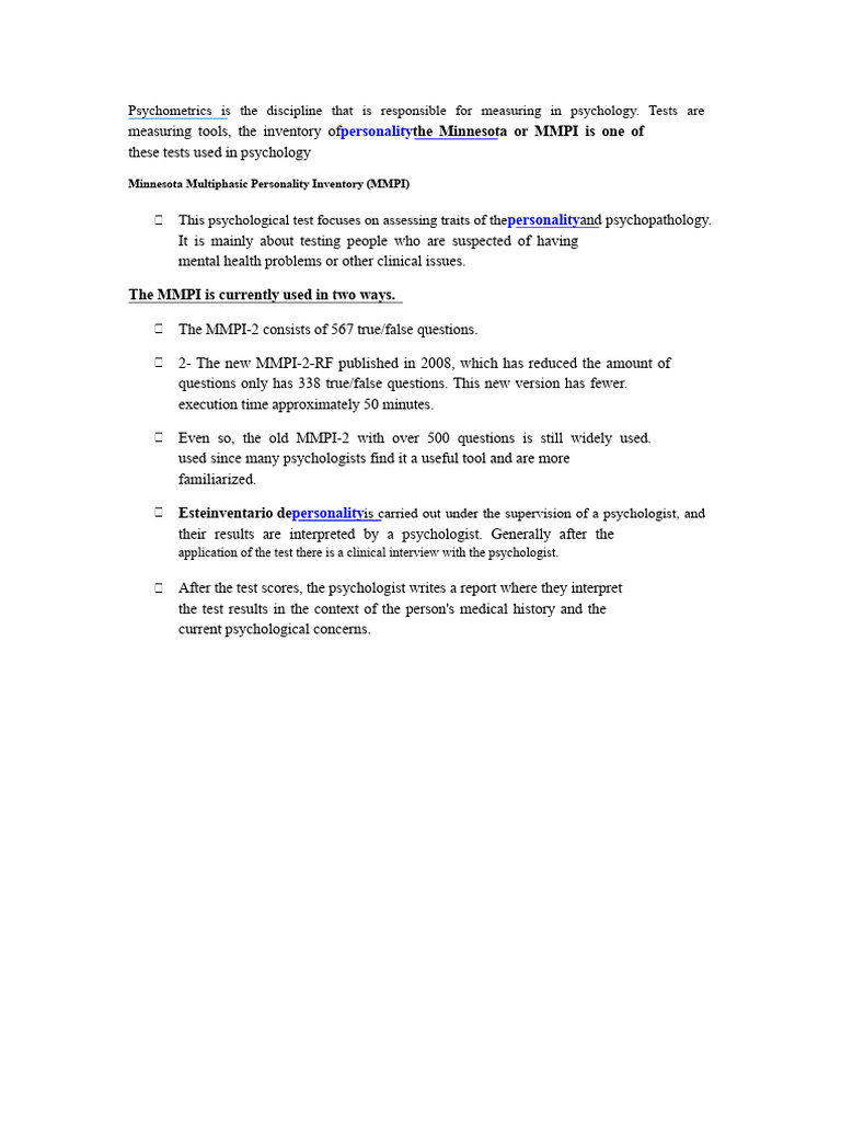 Understanding the MMPI Personality Test | PDF | Psychotherapy | Mental ...