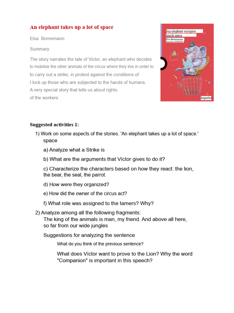 An Elephant Takes Up A Lot of Space - Activity 24-3-23 | PDF