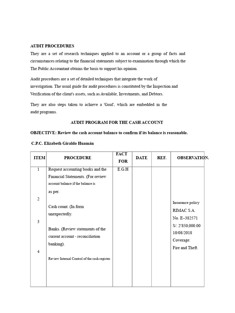 Audit Procedures and Cash Account Review | PDF | Audit | Internal Control